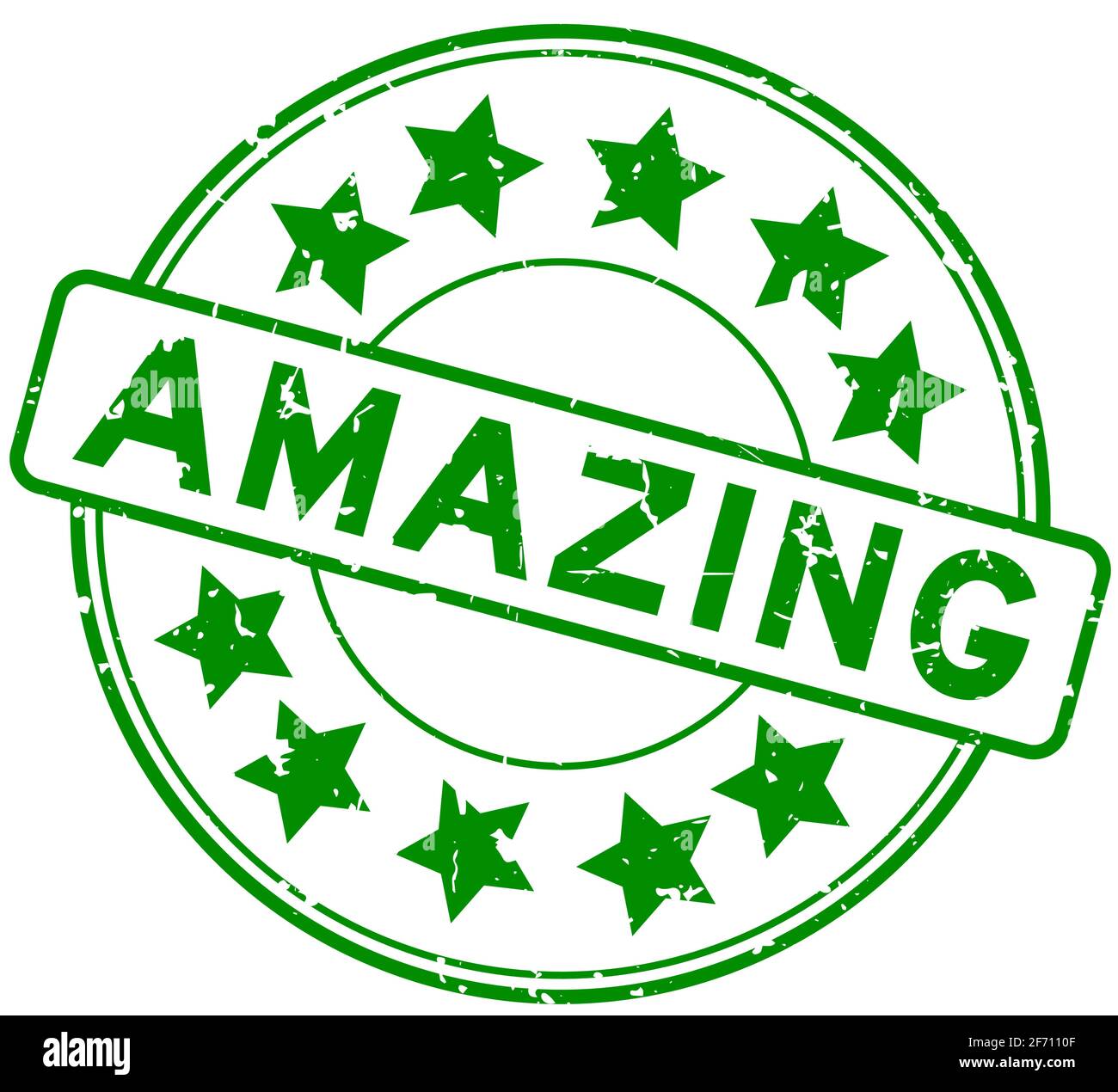 Grunge green amazing word with star icon round rubber seal stamp on ...