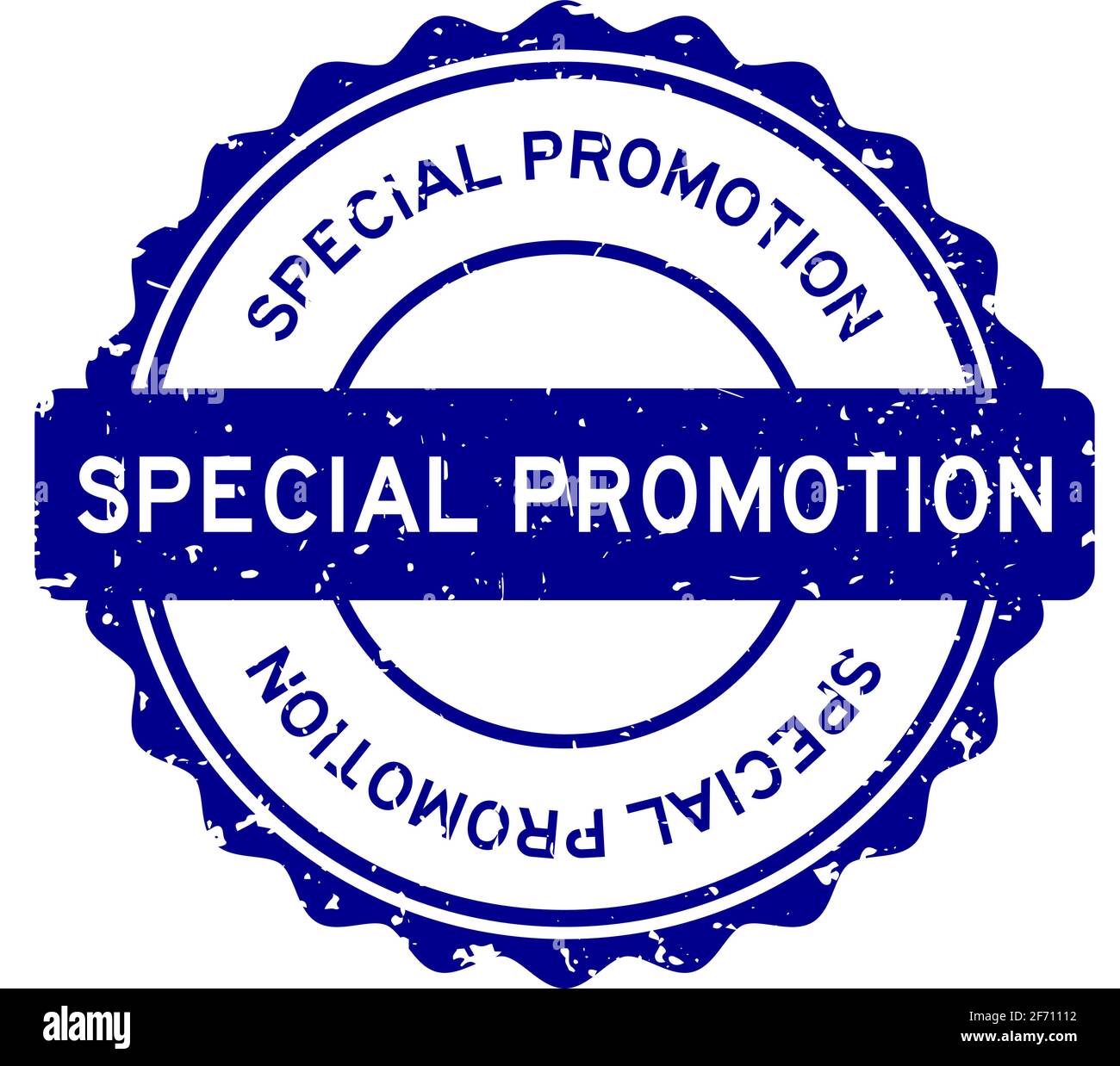 Grunge blue special promotion word round rubber seal stamp on white ...