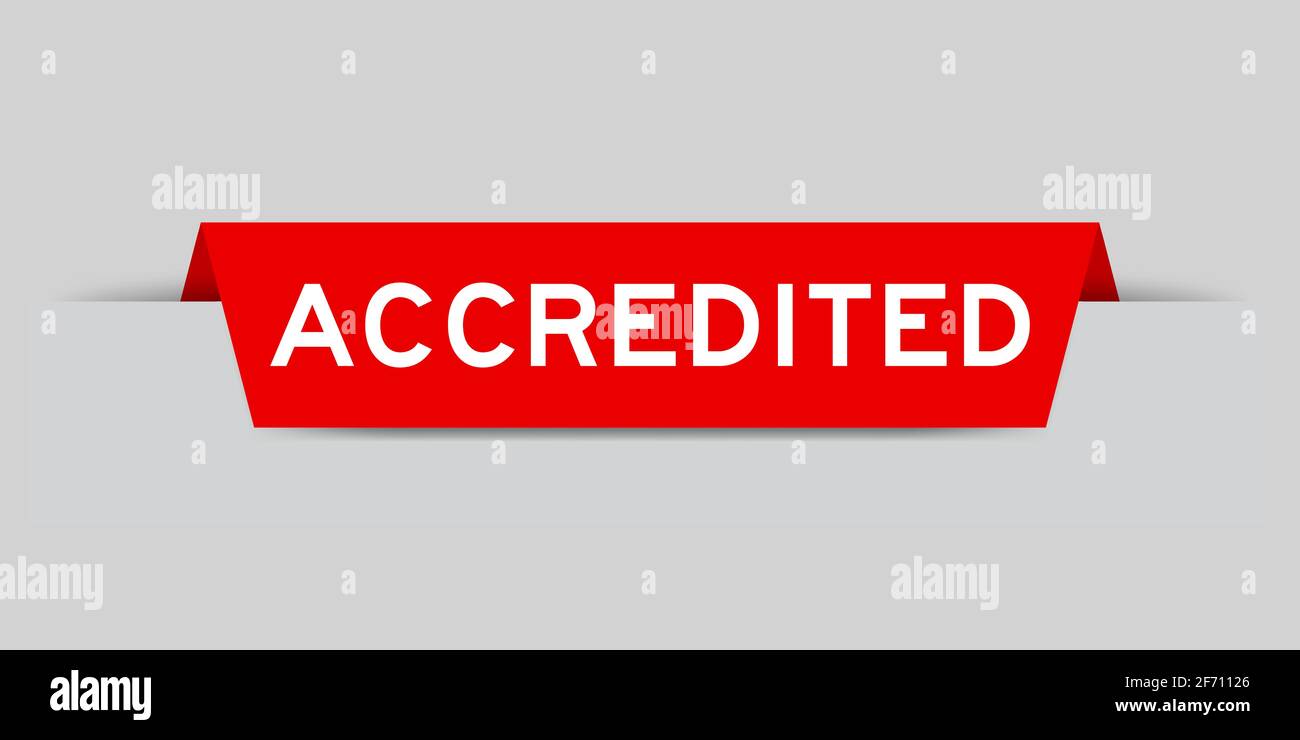 Red color inserted label with word accredited on gray background Stock ...