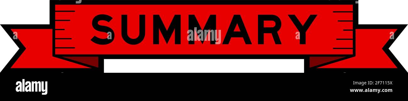Vintage red color label banner with word summary on white background ...