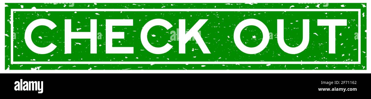 Grunge green check out word square rubber seal stamp on white ...