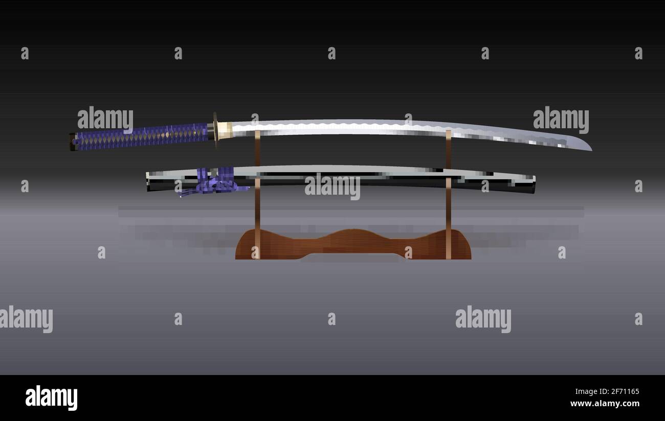 Katana sword with scabbard on stand. Vector 3D illustration Stock ...