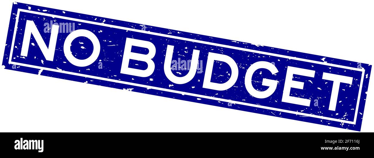 Grunge blue no budget word square rubber seal stamp on white background ...