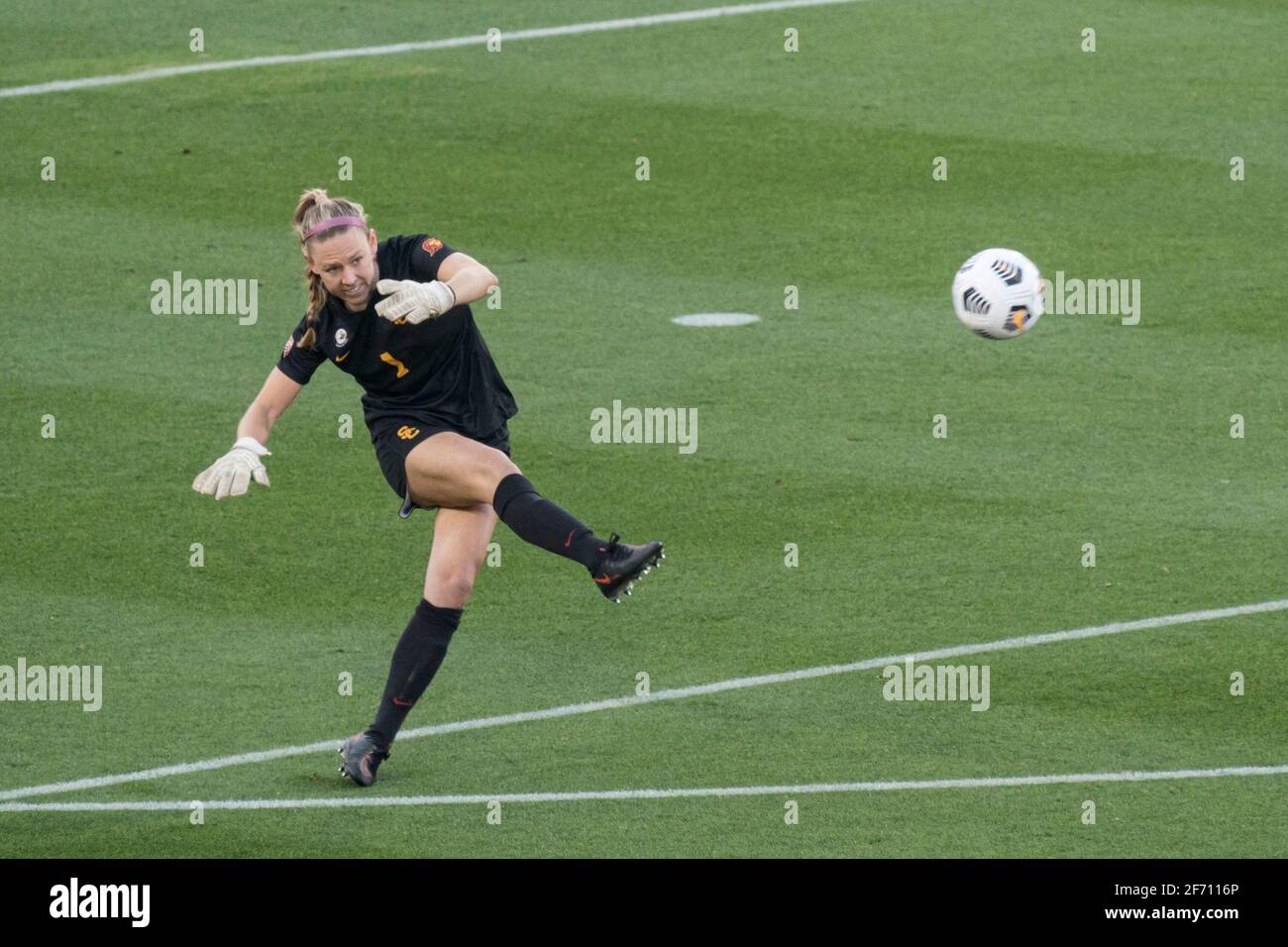 USC Trojans goalkeeper Kaylie Collins (1) during a NCAA women’s soccer ...
