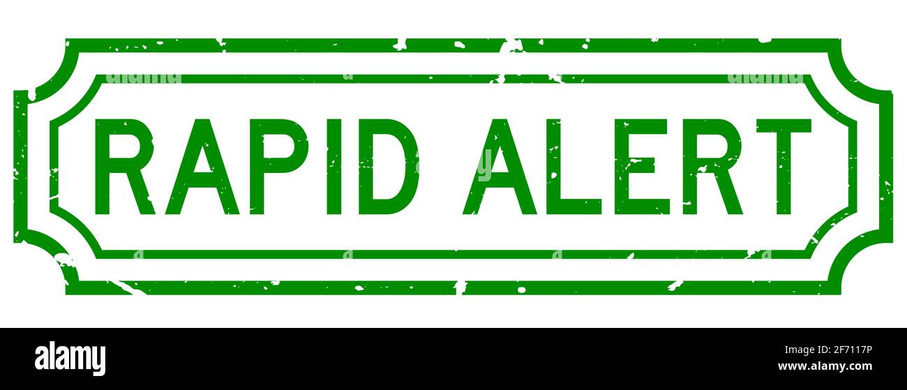 Grunge green rapid alert word rubber seal stamp on white background ...