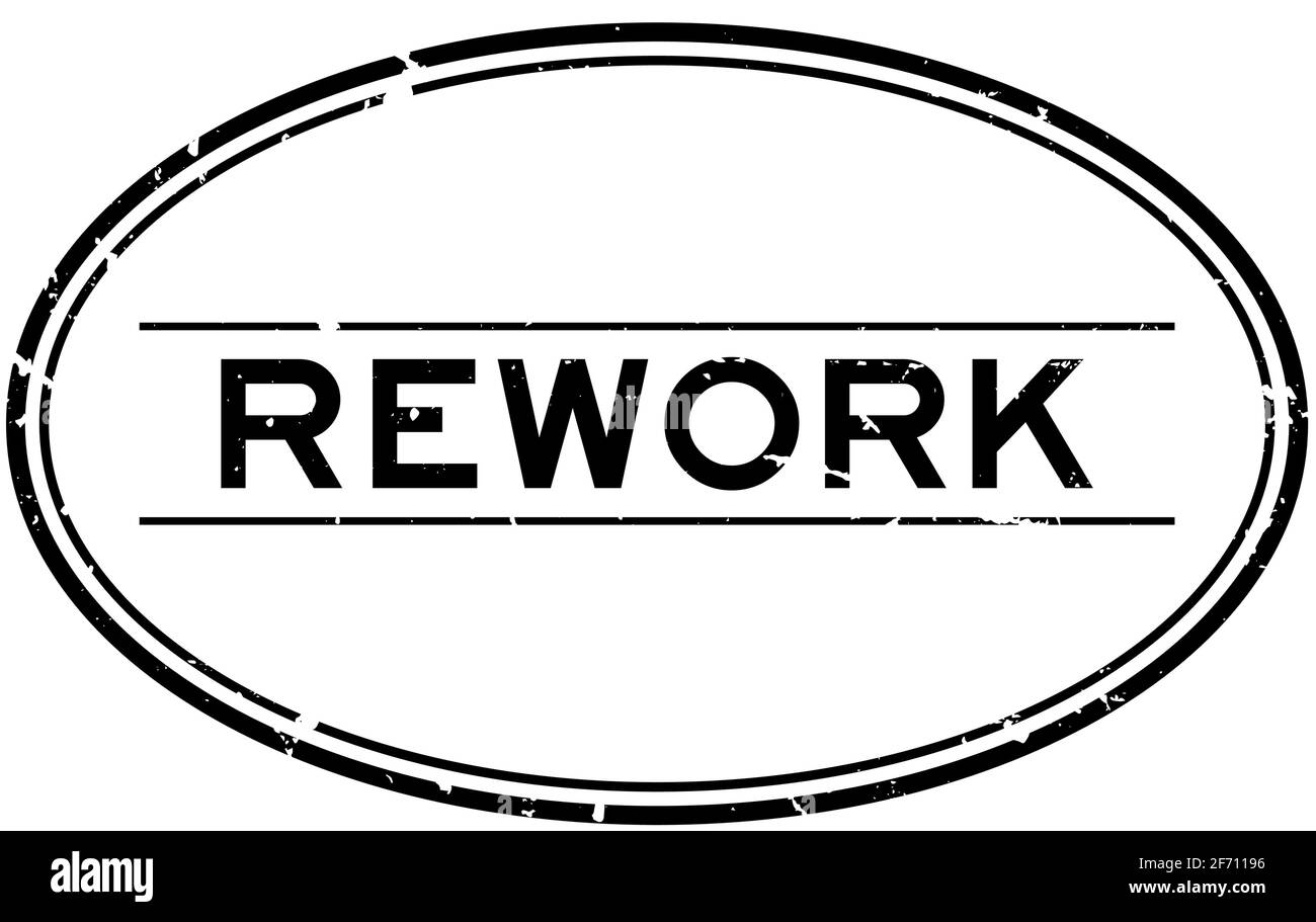 Grunge black rework word oval rubber seal stamp on white background ...