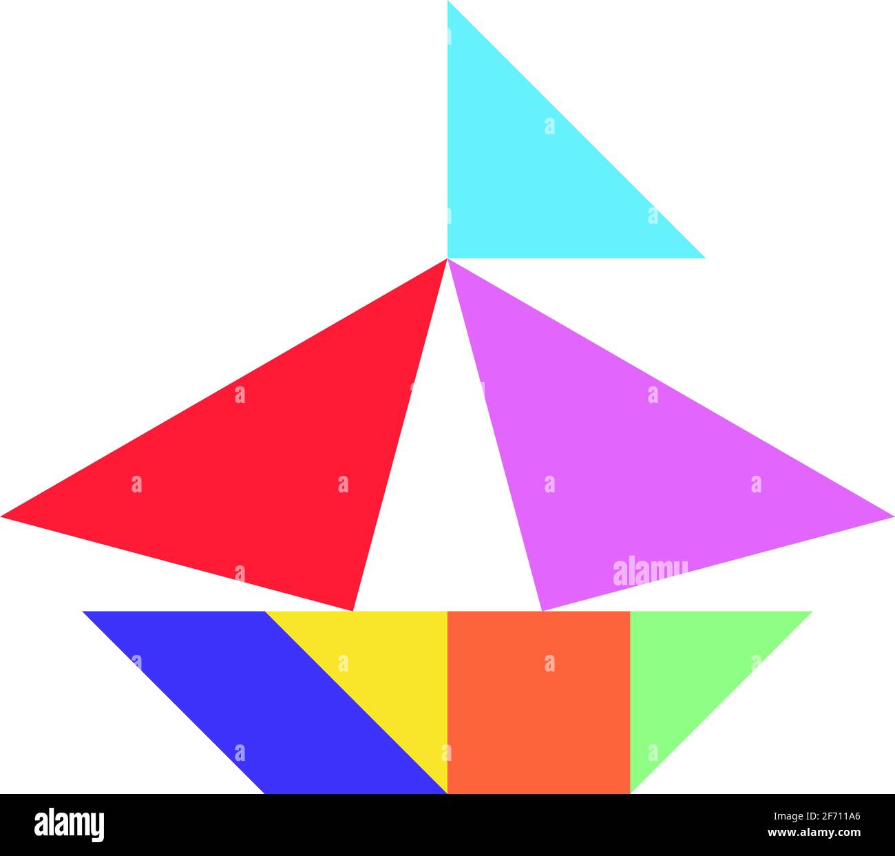 Color tangram puzzle in sailing boat shape on white background Stock ...