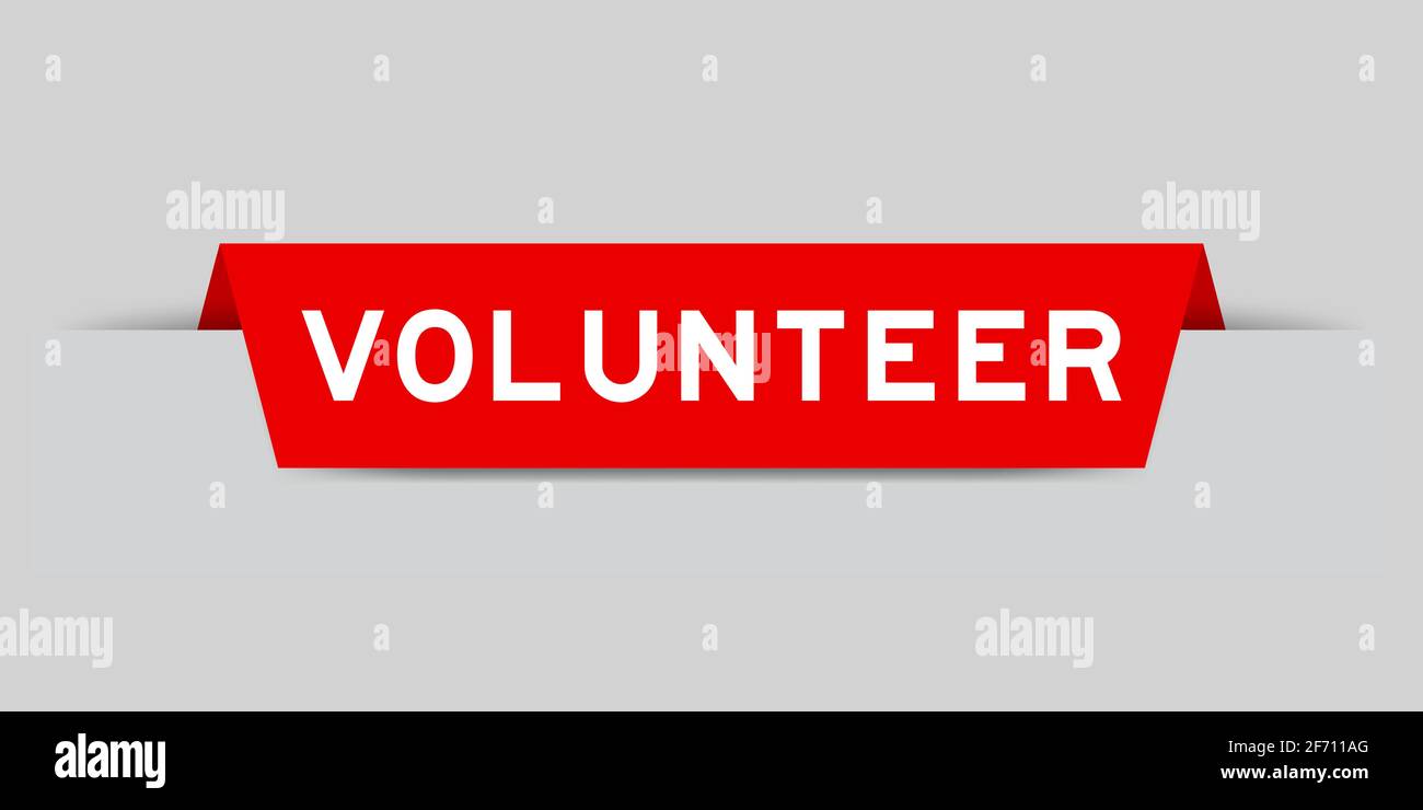 Red color inserted label with word volunteer on gray background Stock ...