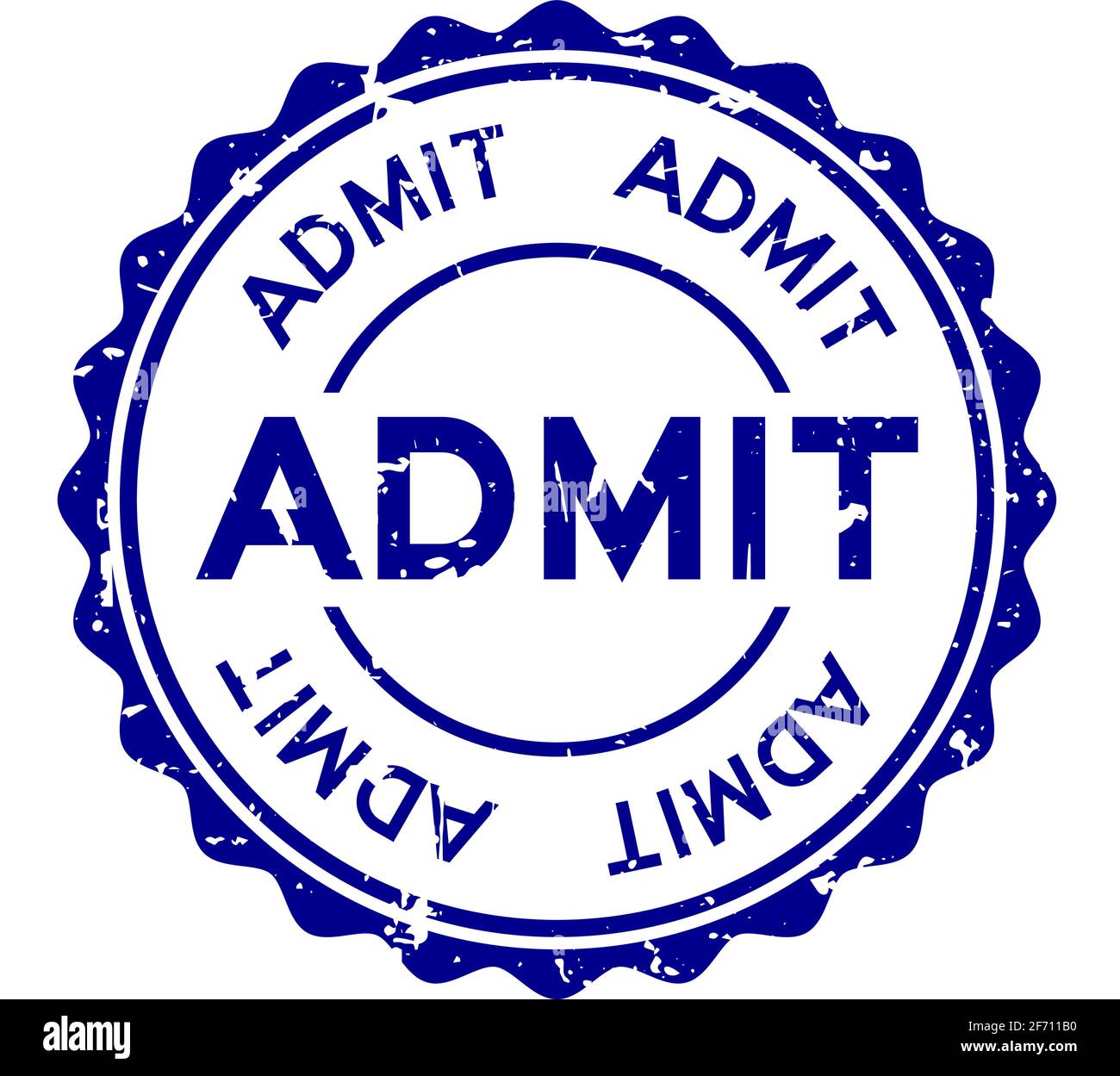 Grunge blue admit word round rubber seal stamp on white background ...