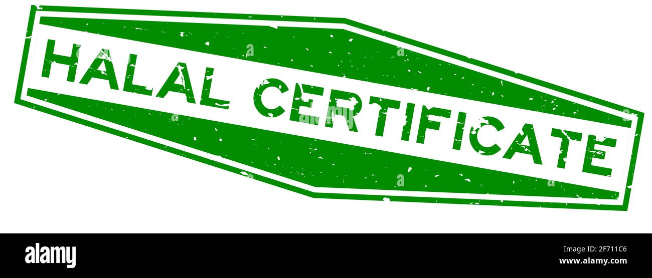 Grunge green Halal certificate word hexagon rubber seal stamp on white background Stock Vector ...