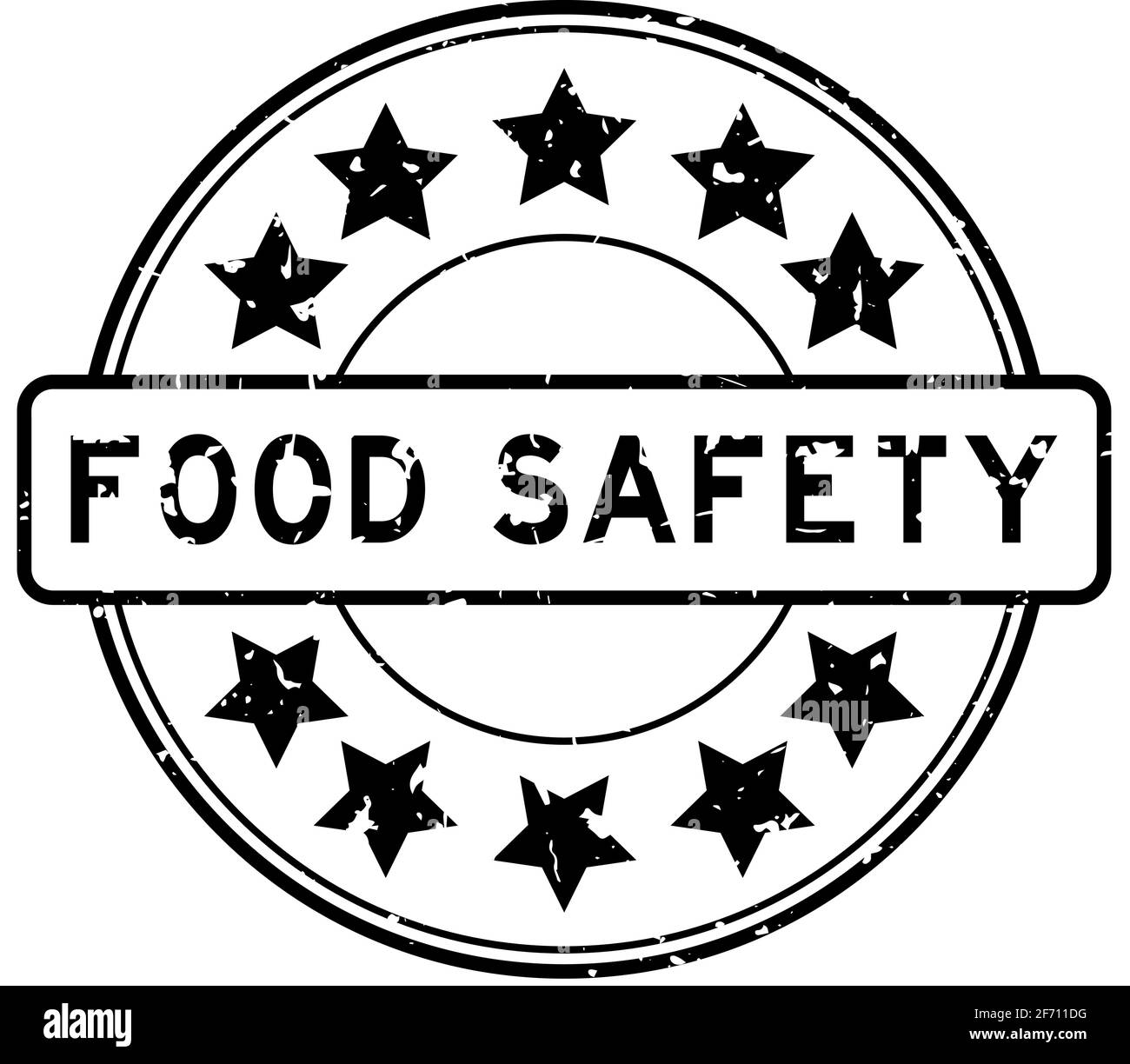 Grunge black food safety word with star icon round rubber seal stamp on ...