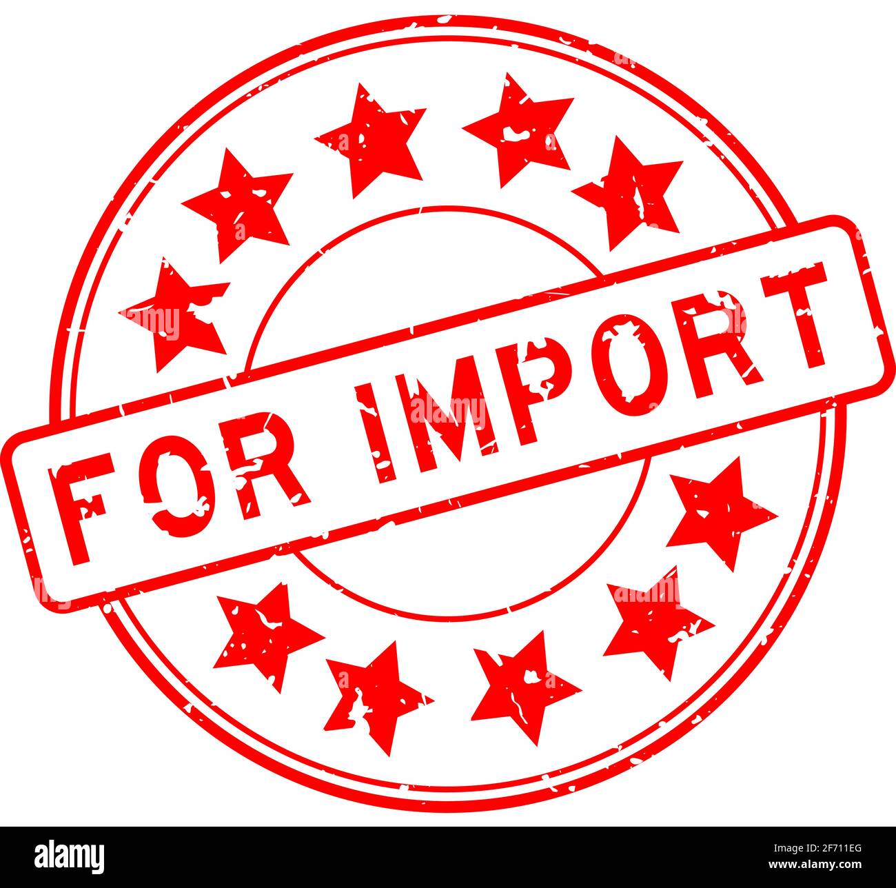 Grunge red for import word with star icon round rubber seal stamp on ...