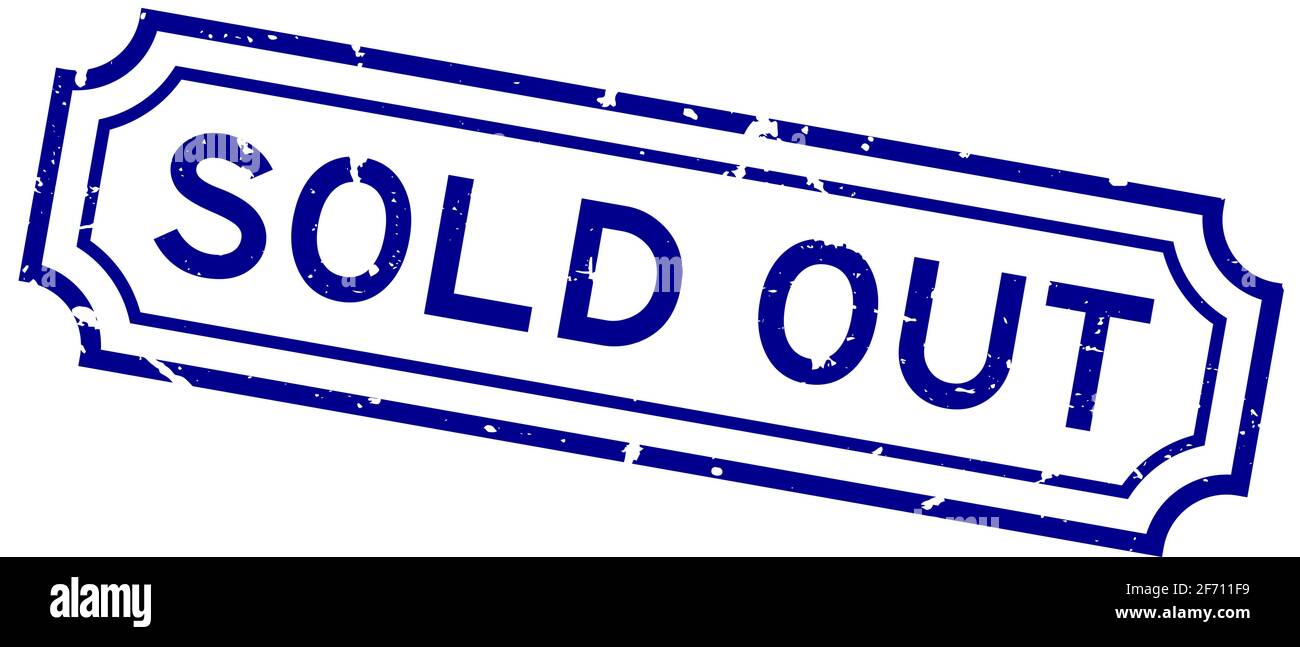 Grunge blue sold out word rubber business seal stamp on white ...
