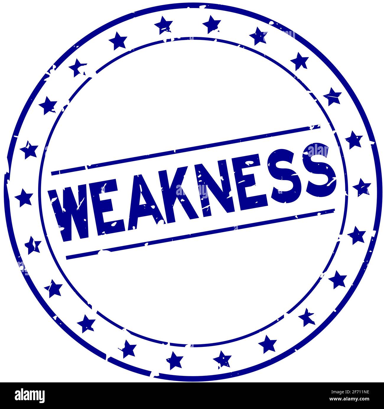 Grunge blue weakness word with star icon round rubber seal stamp on ...