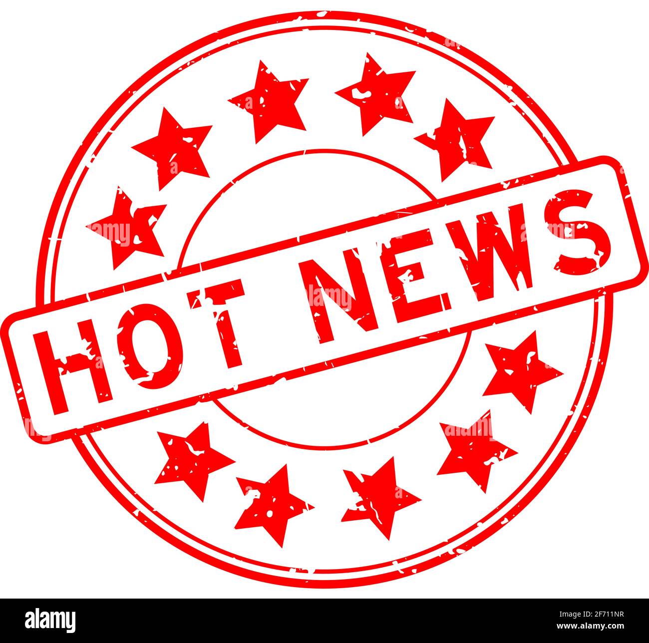 Grunge red hot news word with star icon round rubber seal stamp on ...