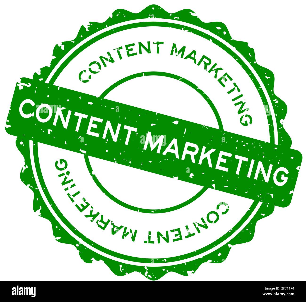 Grunge green content marketing word round rubber seal stamp on white ...