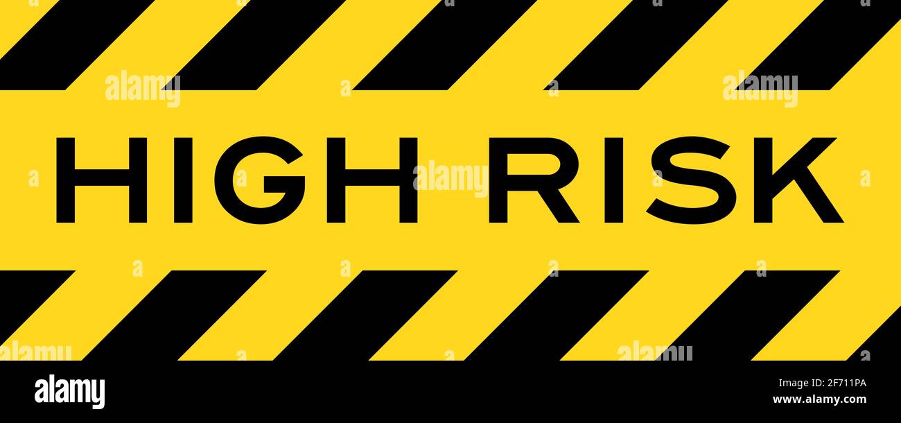 Yellow and black color with line striped label banner with word high ...