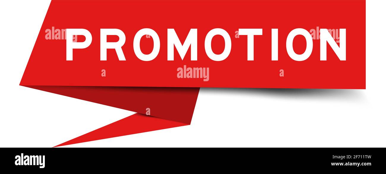 Paper speech banner with word promotion in red color on white ...