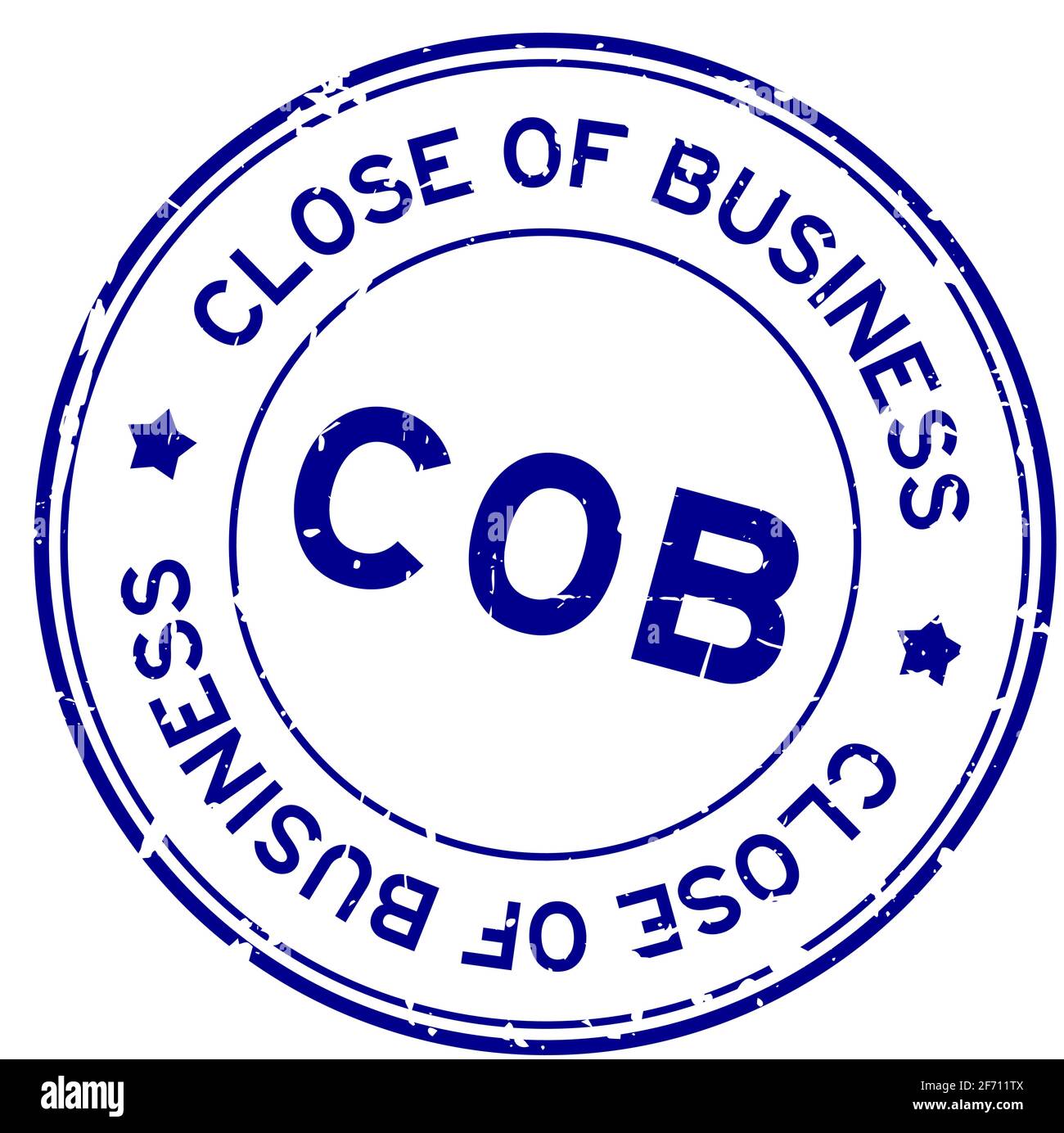 Grunge blue COB close of business word round rubber seal stamp on white ...