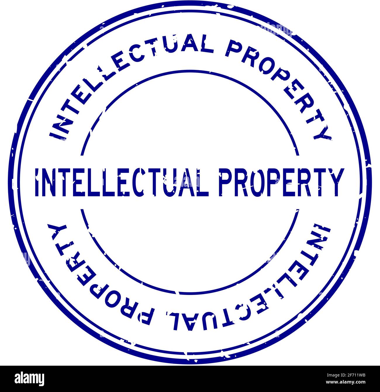 Grunge blue intellectual property word round rubber seal stamp on white ...