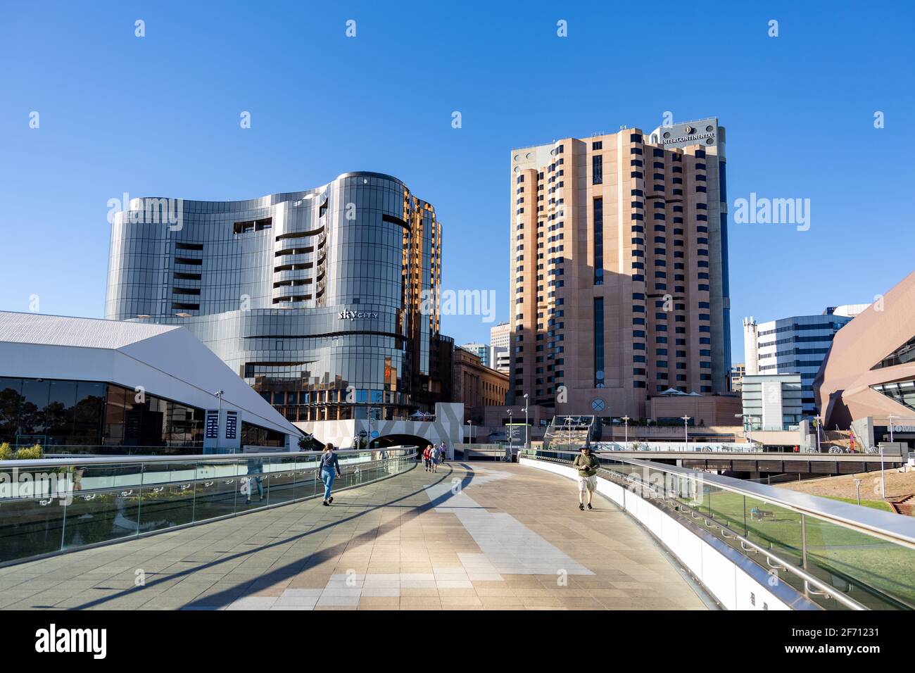 Adelaide cityscape taken from the river torrens footbridge in adelaide ...