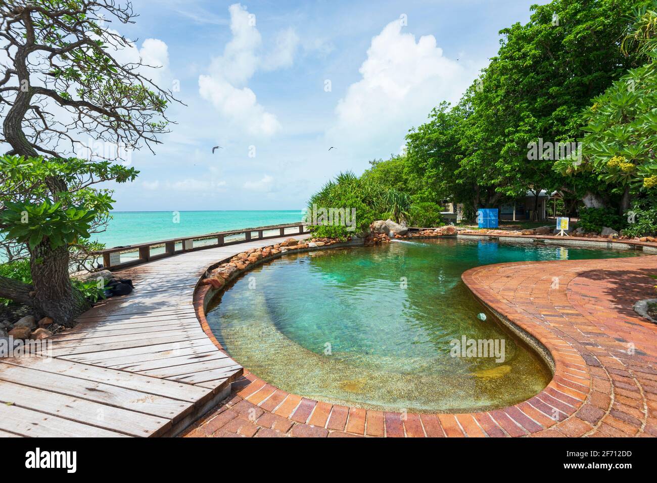 View of the swimming pool at the luxury Heron Island Resort, Southern ...