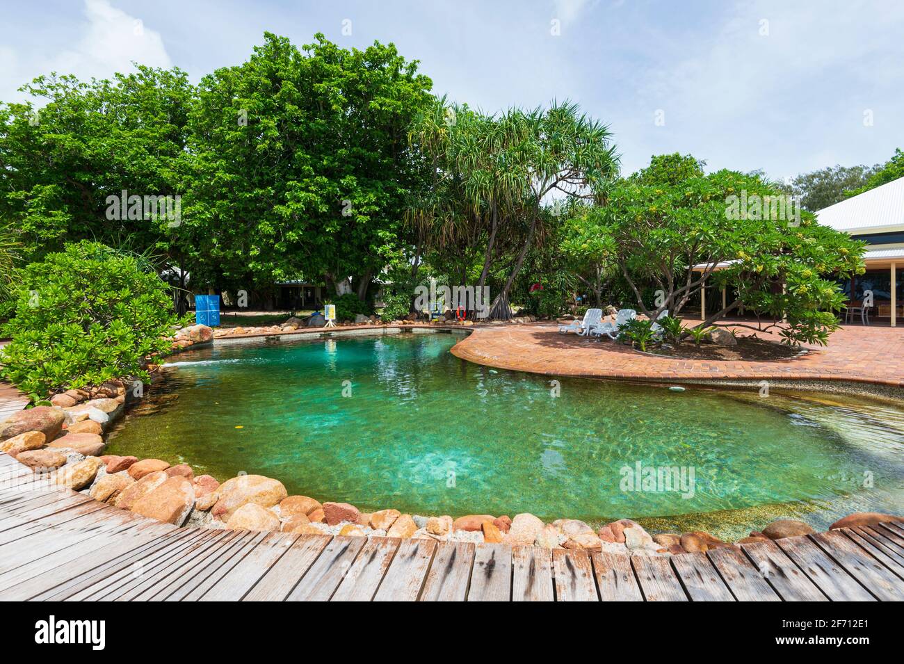 View of the swimming pool at the luxury Heron Island Resort, Southern ...
