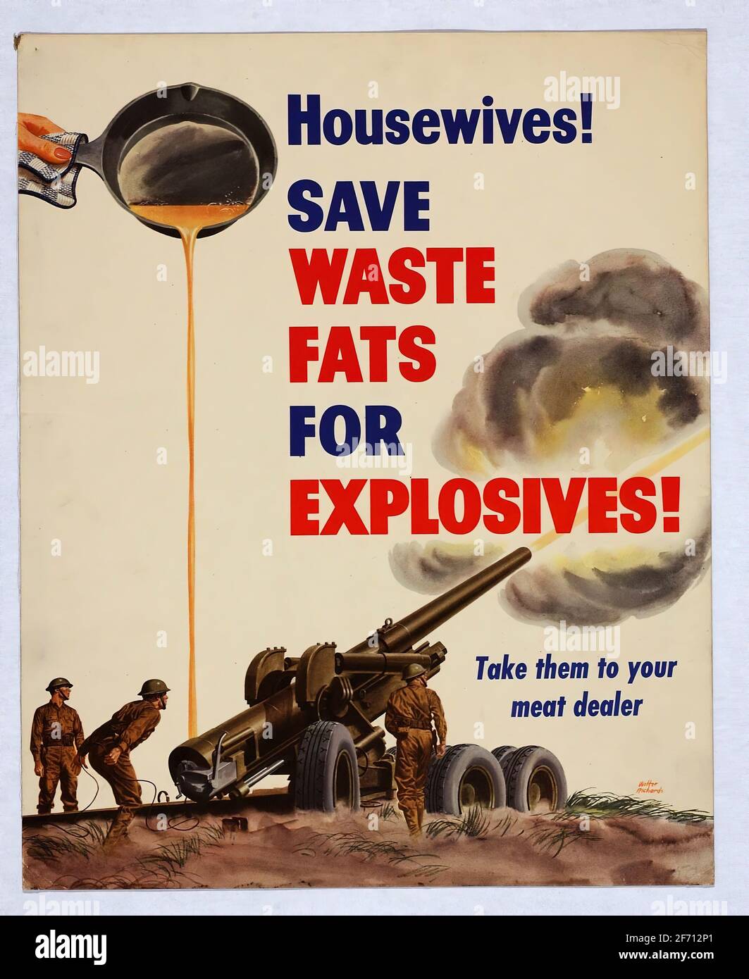 A vintage WW1 poster asking people to save waste fat for explosive ...