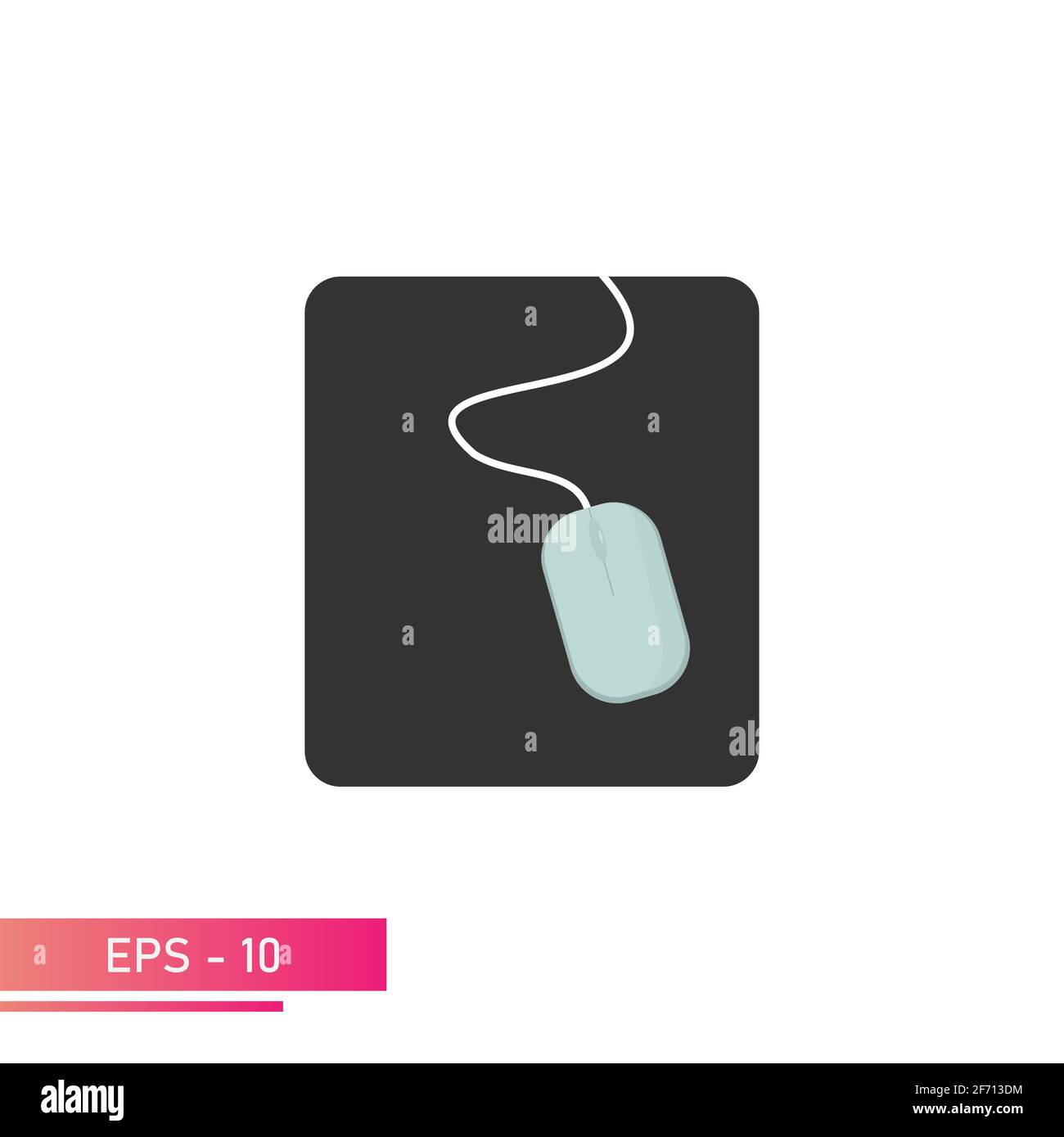 Mouse icon on a black square background with a wire. On a white ...