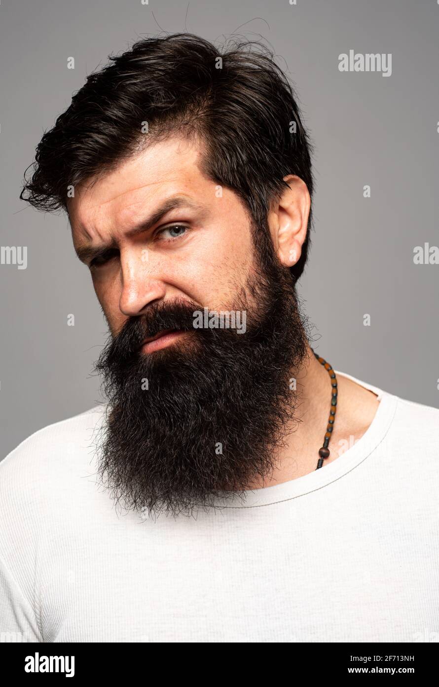 Emotions. Face expression. Serious handsome man. Portrait of confident ...