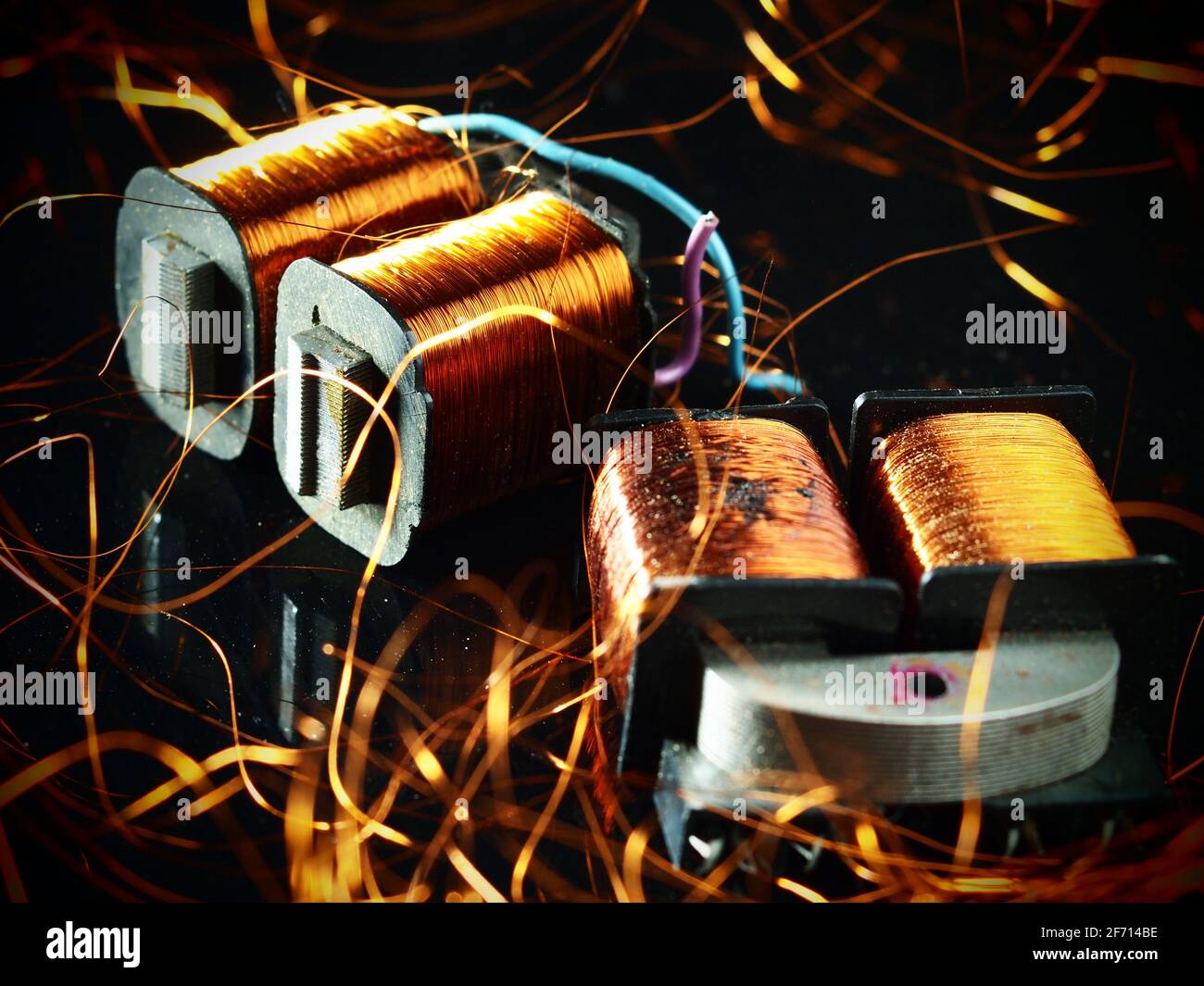 Electricity transformer on black background Stock Photo - Alamy