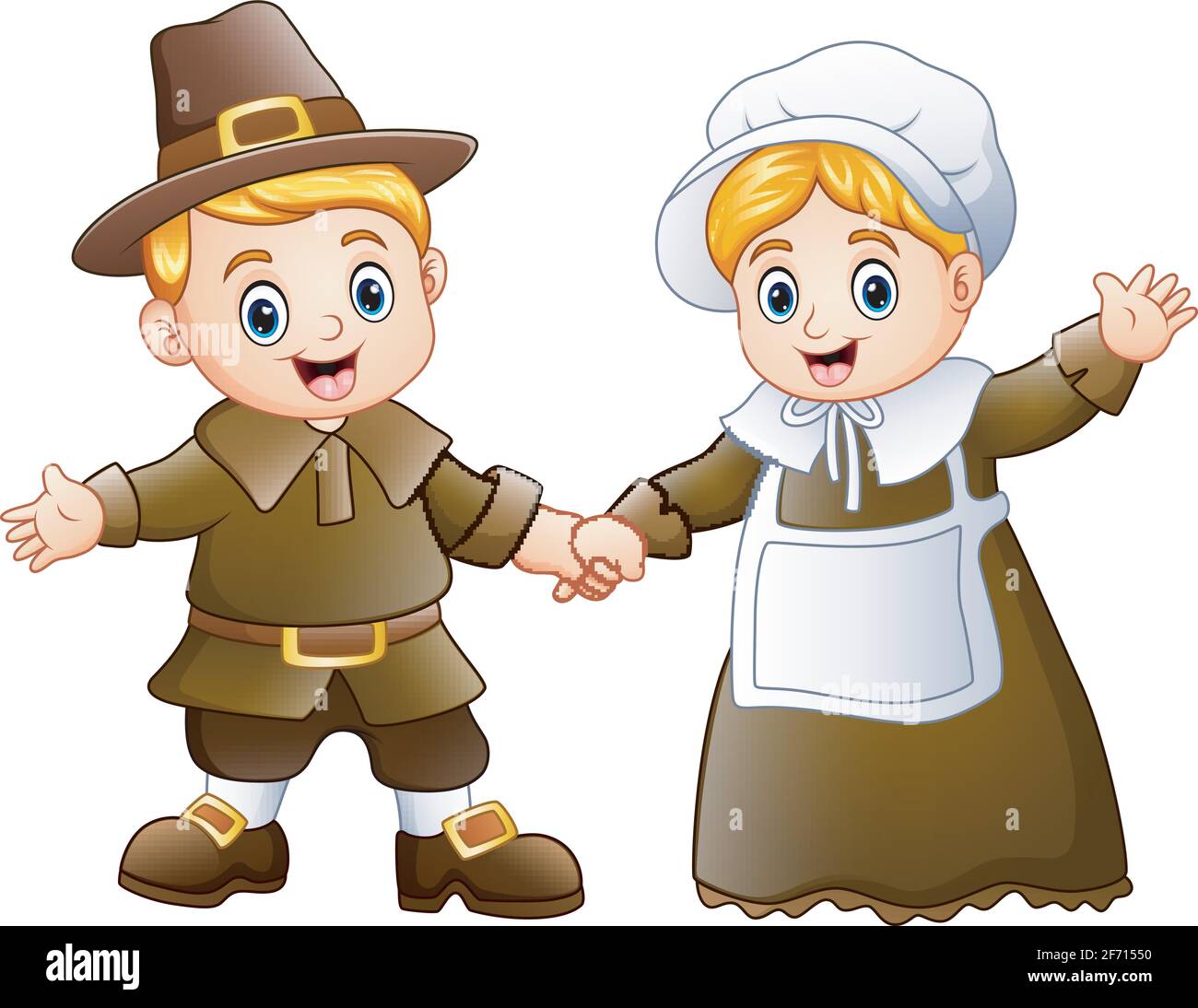 Vector illustration of Thanksgiving day of pilgrim couple waving Stock ...