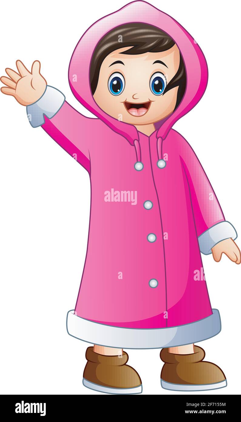 Cartoon girl in pink winter jacket waving Stock Vector Image & Art - Alamy