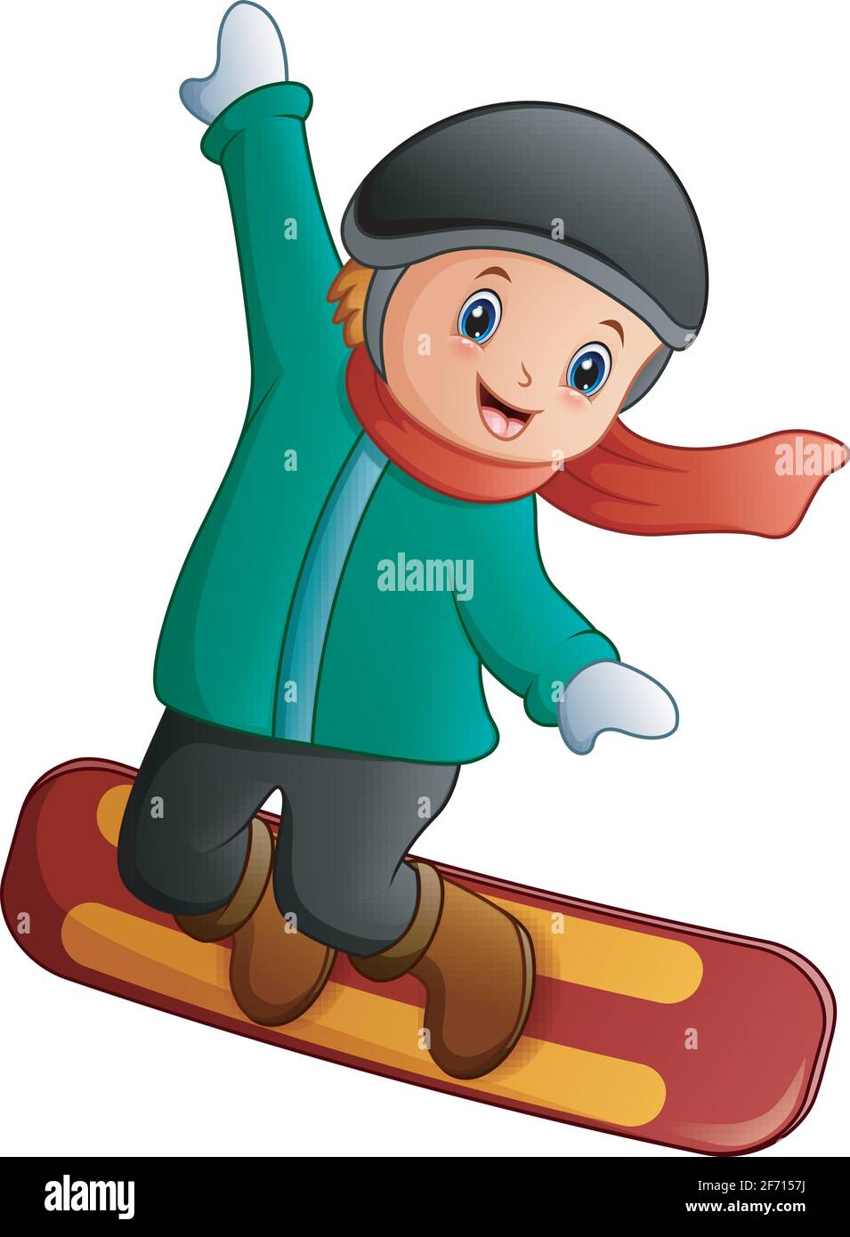 Vector illustration of Cartoon boy playing snowboard Stock Vector Image ...