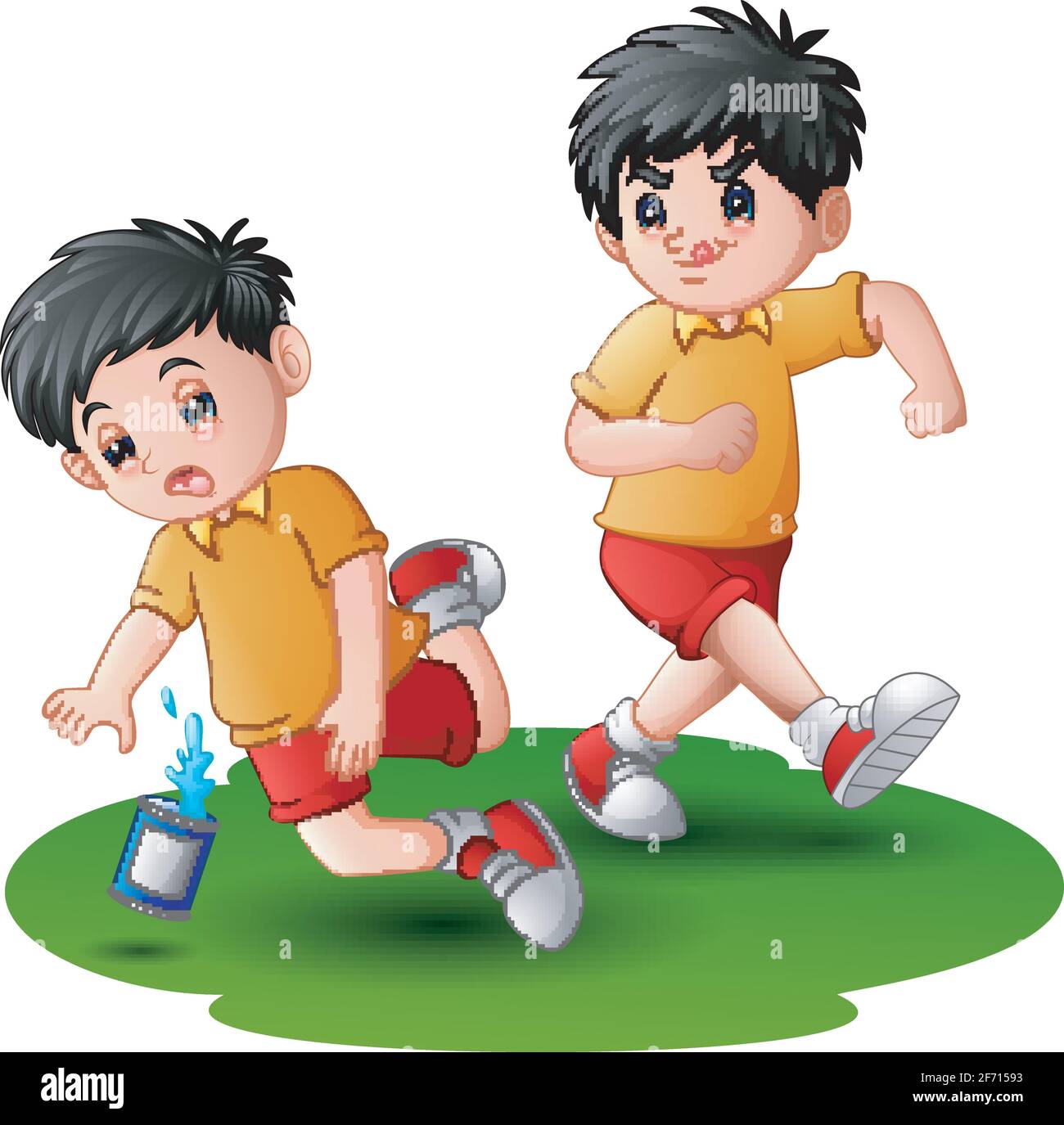 Kid Kicking Another Kid Cartoon