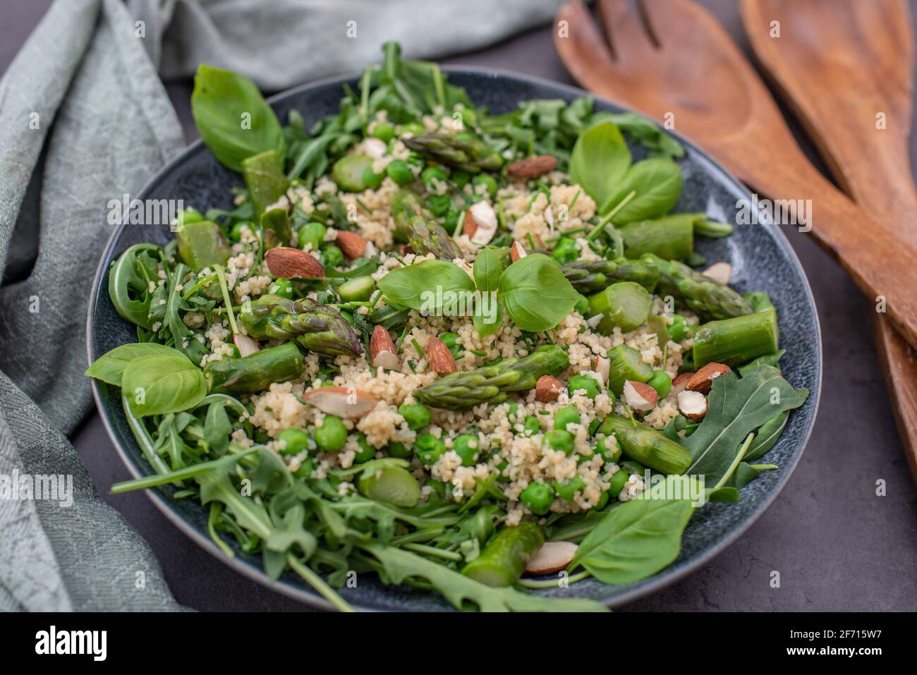healthy spring couscous salad with asparagus and herbs Stock Photo - Alamy
