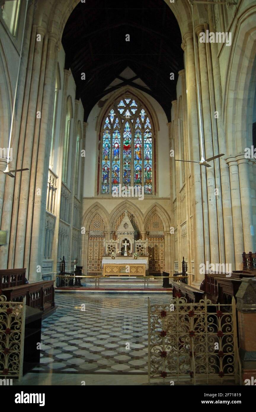 The altar and aisle of the church of St John the Evangelist, in the ...