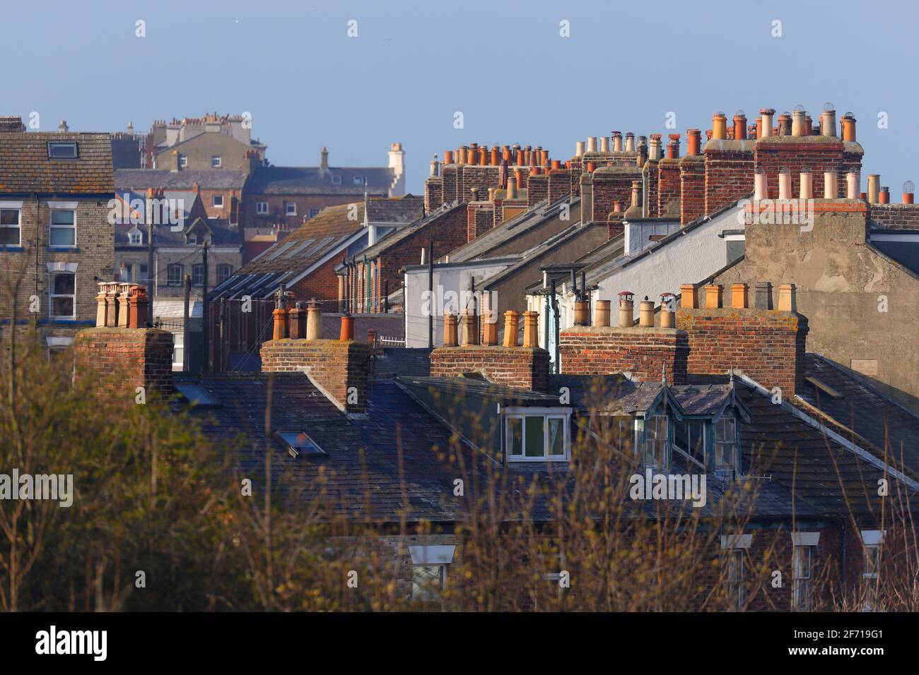 Chimneys on rooftops of homes in Whitby,North Yorkshire,UK Stock Photo ...