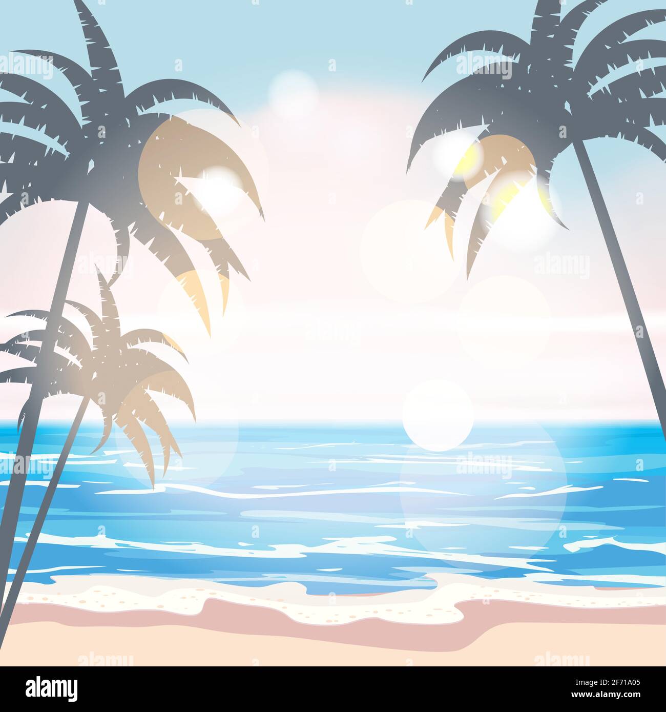 Summer tropical background template with exotic palm leaves and plants ...