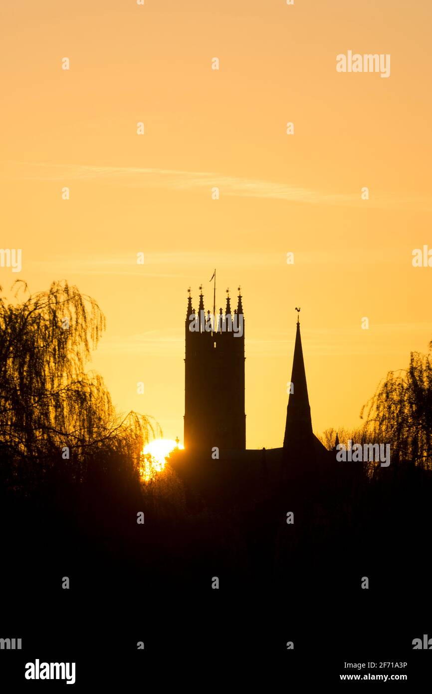 The tower of St. Mary`s Church and the spire of St. Nicholas Church at ...