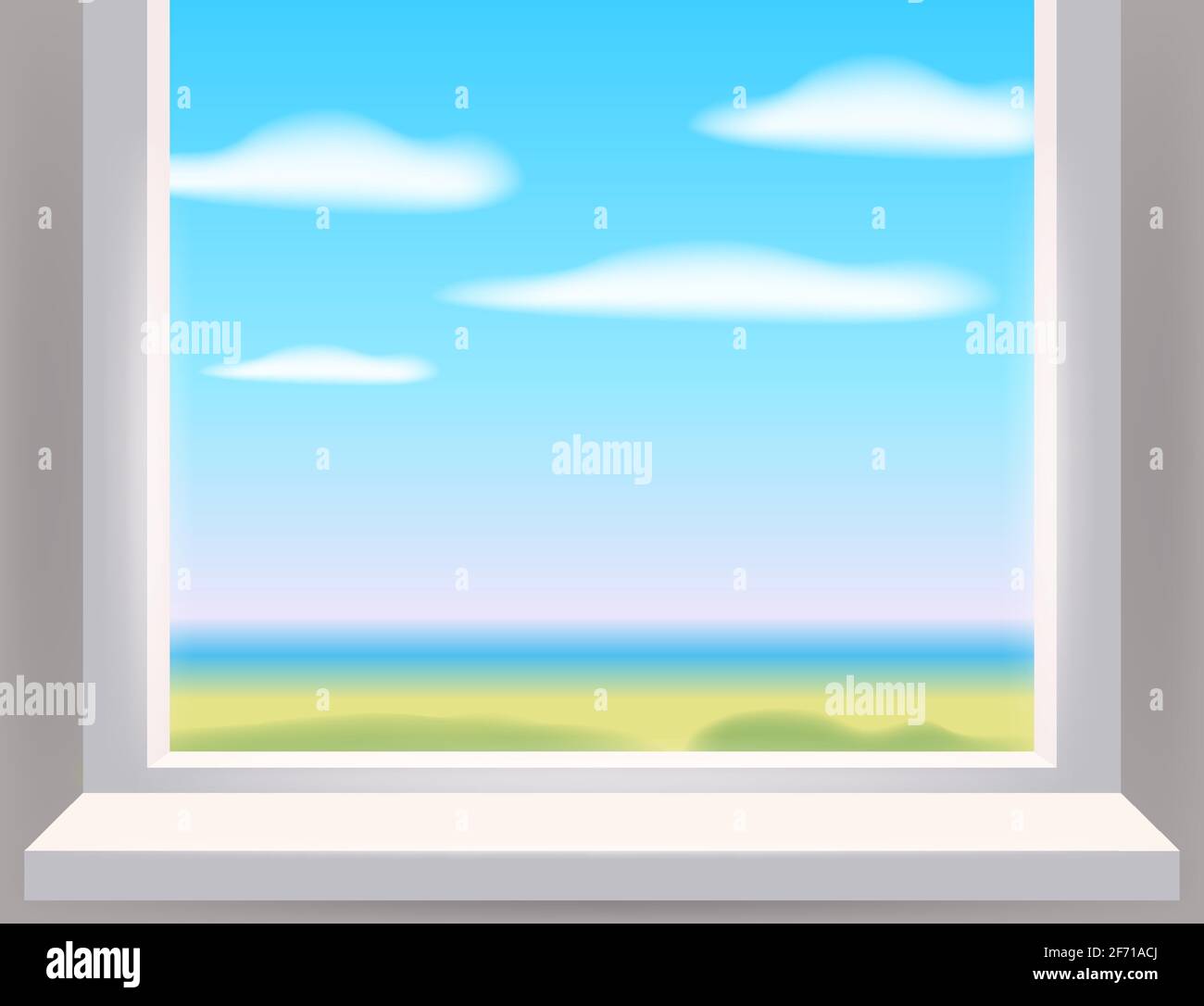 View through window view on landscape, spring. Vector illustration ...