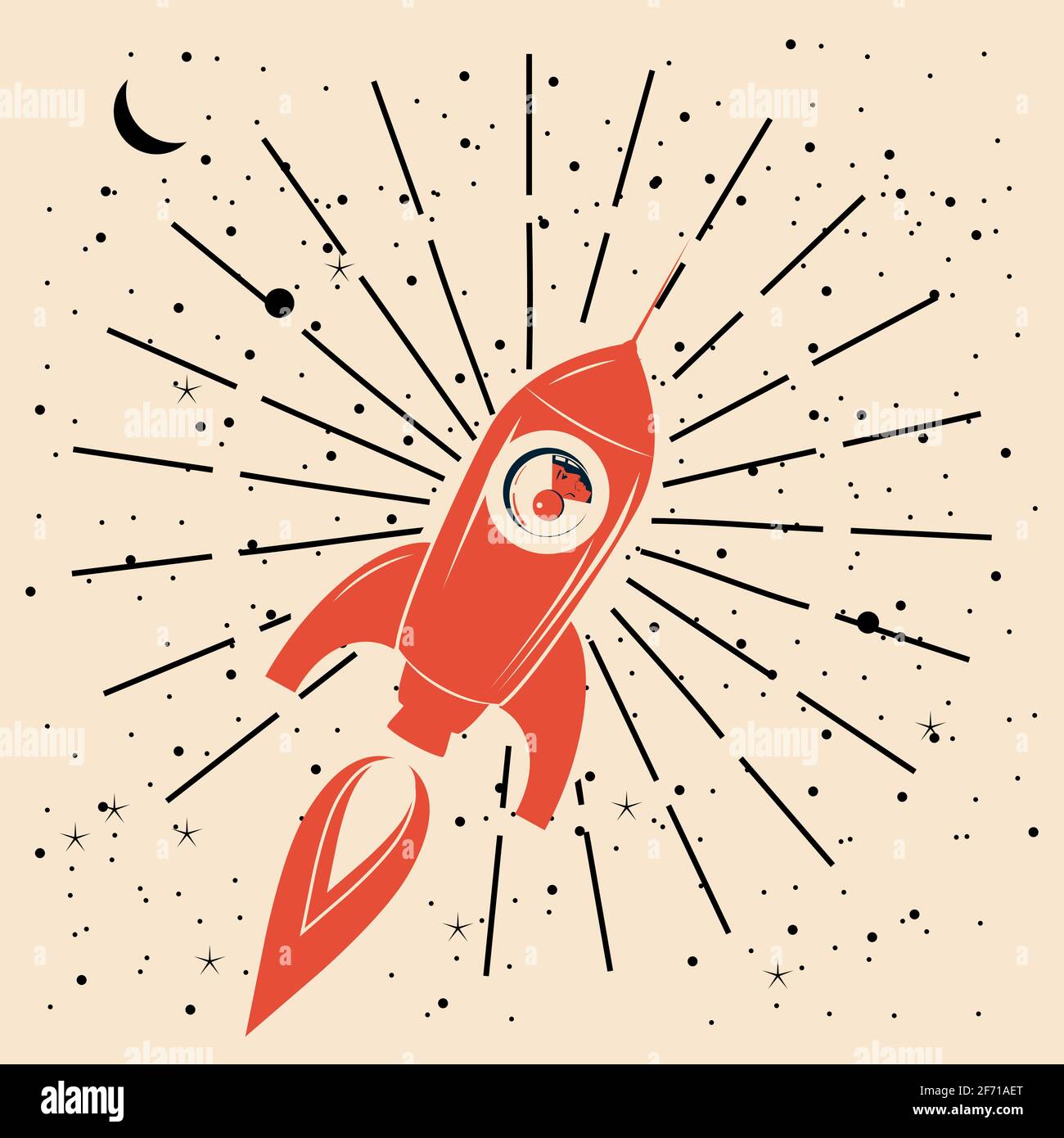 Rocket In Outer Space Retro Astronaut In Spacecraft Vector