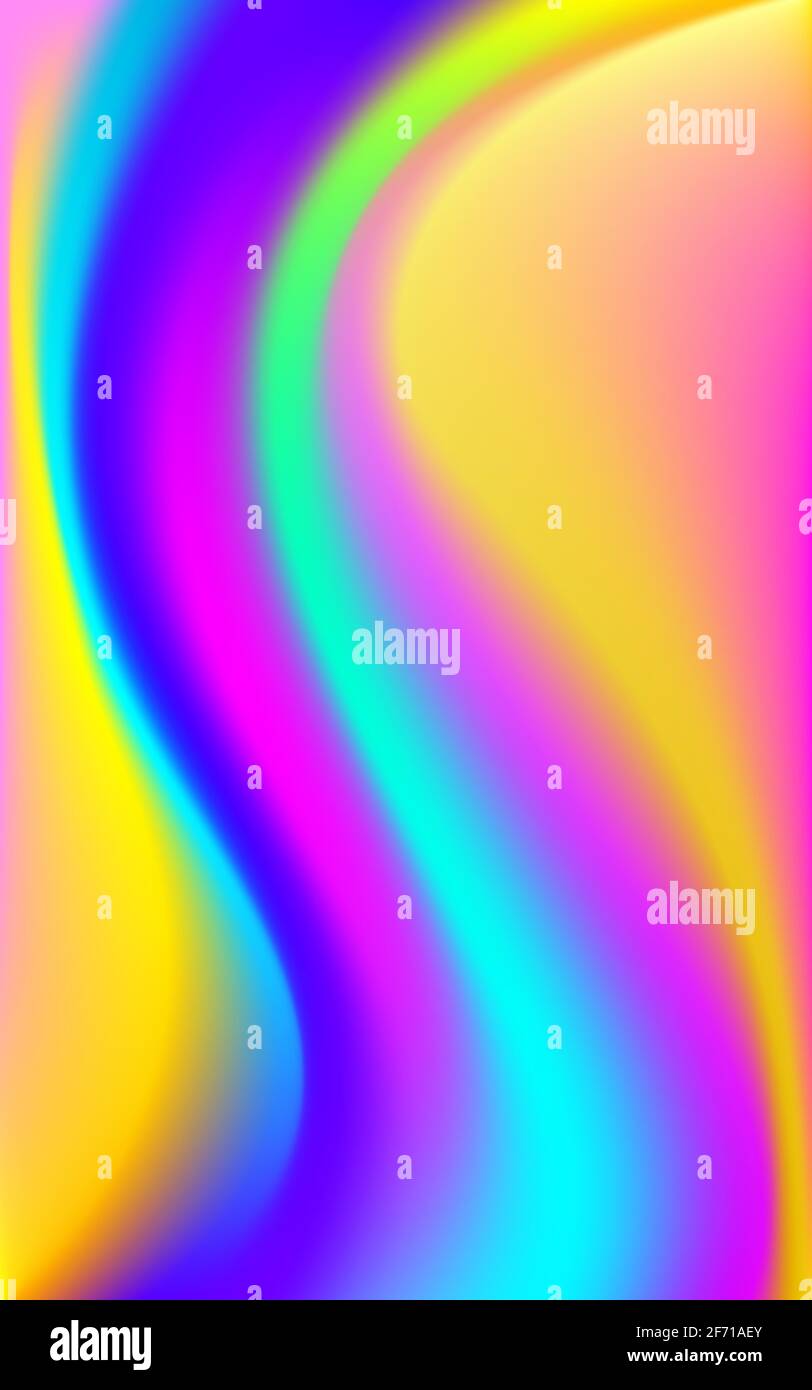 Holographic foil neon color poster. Trendy glitch bright color waves ...