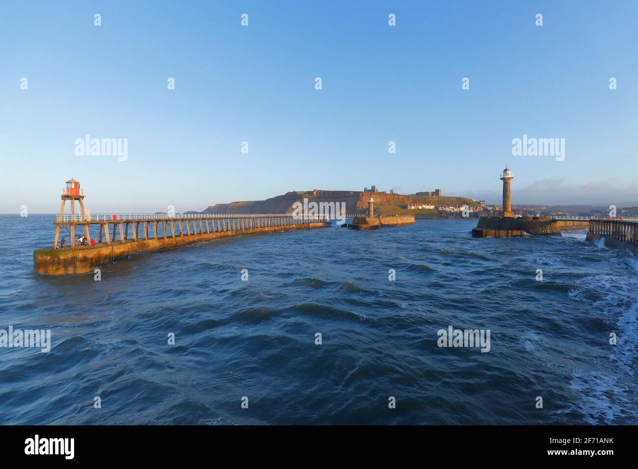 East & West Lighthouses on the East & West Piers of Whitby Harbour in ...