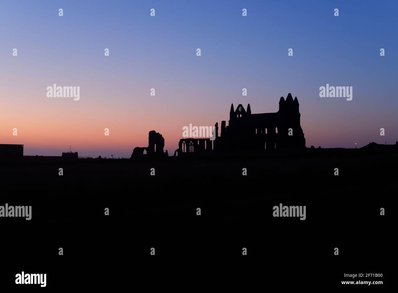 Whitby Abbey silhouette at sunset in Whitby ,North Yorkshire,UK Stock ...