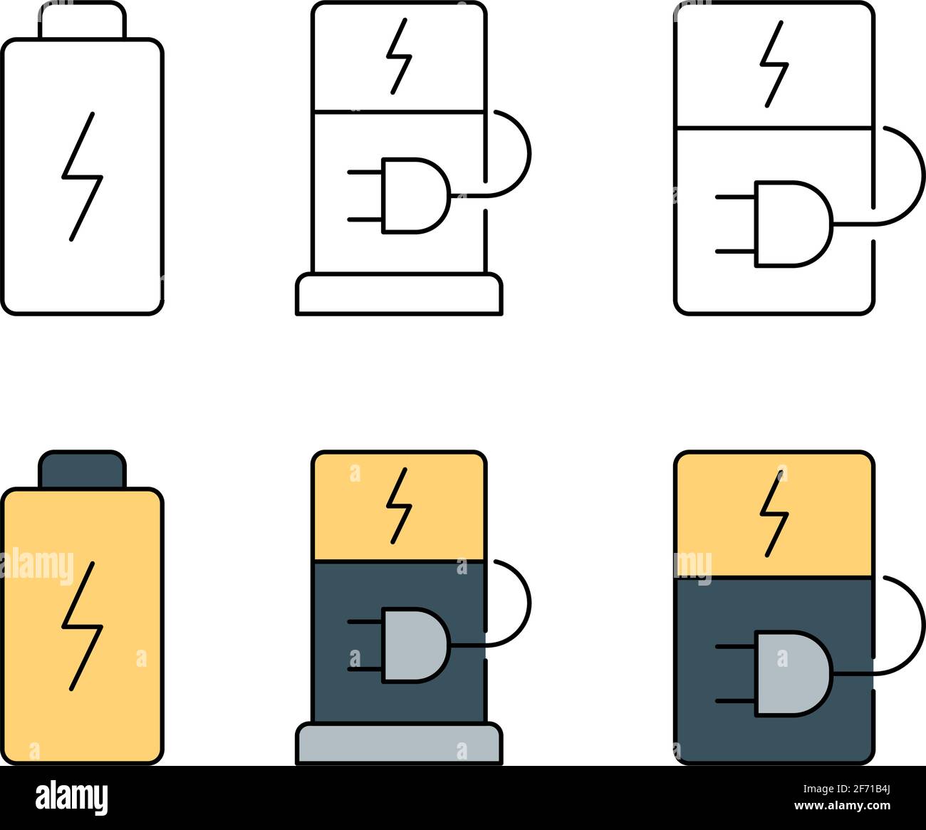 Charging device outline and filled outline icon isolated on white ...