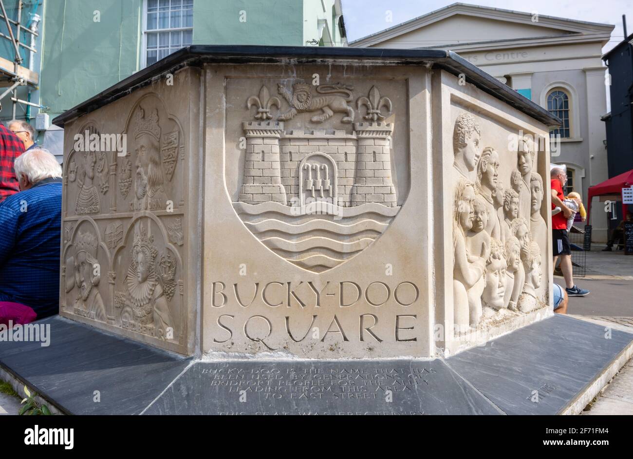 Artwork on a stone seat in Bucky-Doo Square, South Street, in the ...
