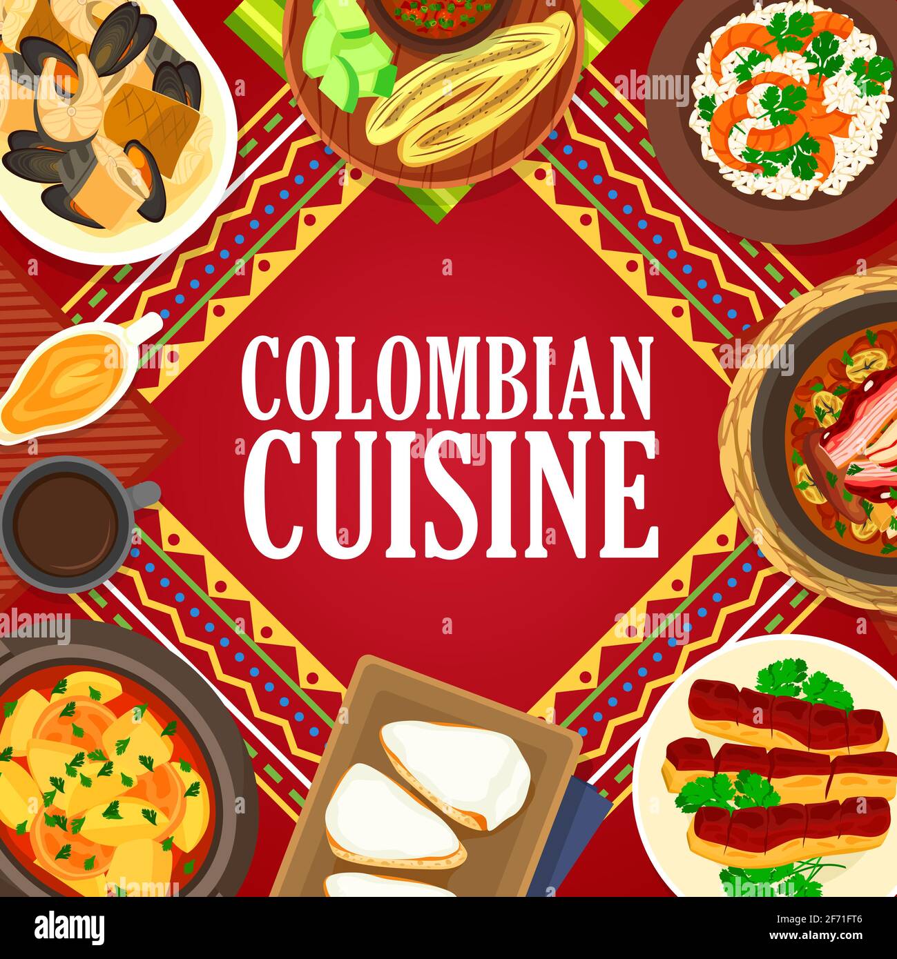 Colombian cuisine vector poster, Colombia dishes Stock Vector Image ...