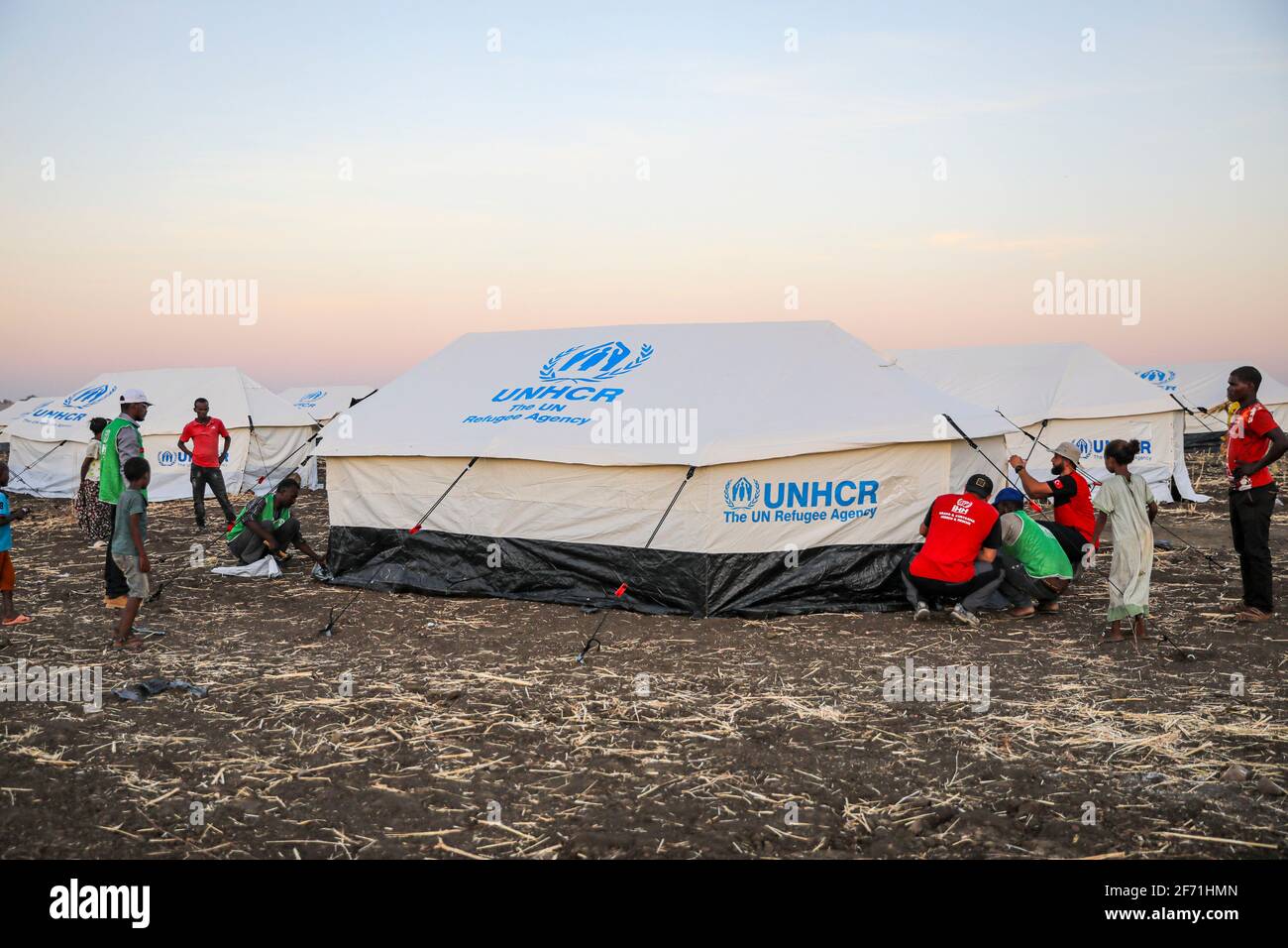 Ethiopian refugees migrated to Sudan and live in refugee camp Stock ...