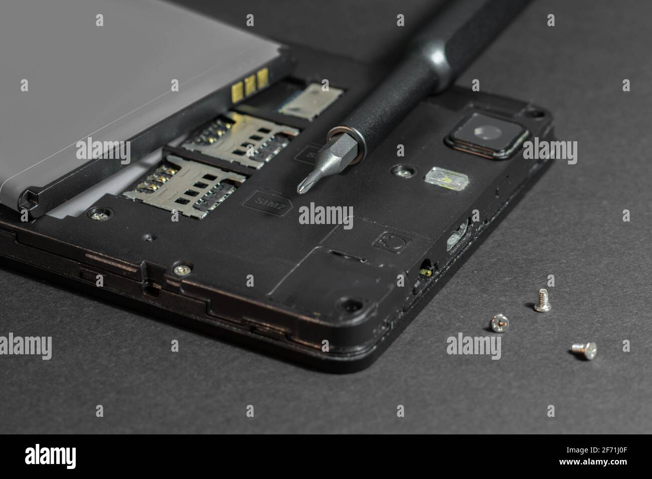Repair smartphone, disassembled phone with a screwdriver Stock Photo ...